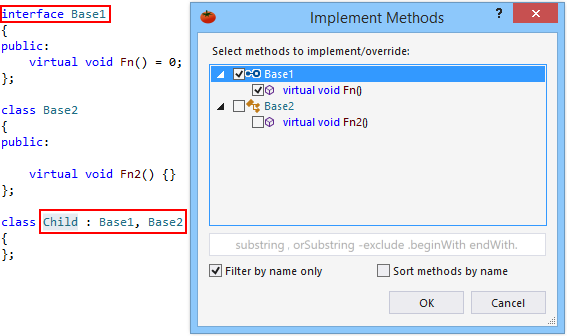 Implement Interface / Virtual Methods