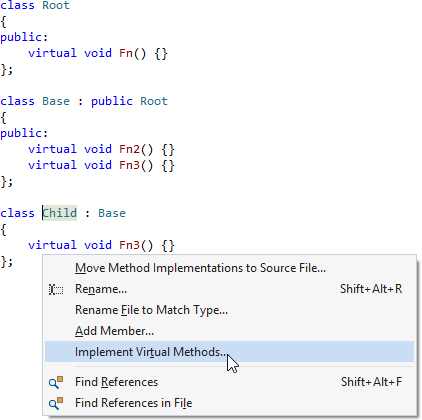 Implement Interface / Virtual Methods