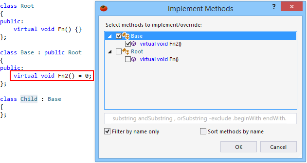 Implement Interface / Virtual Methods